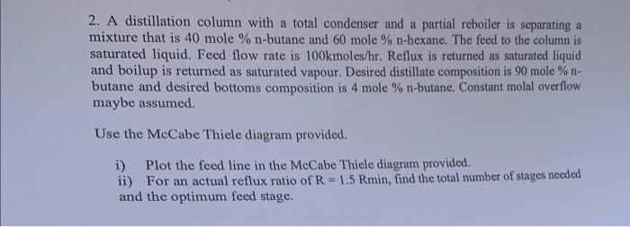 2. A distillation column with a total condenser and a | Chegg.com