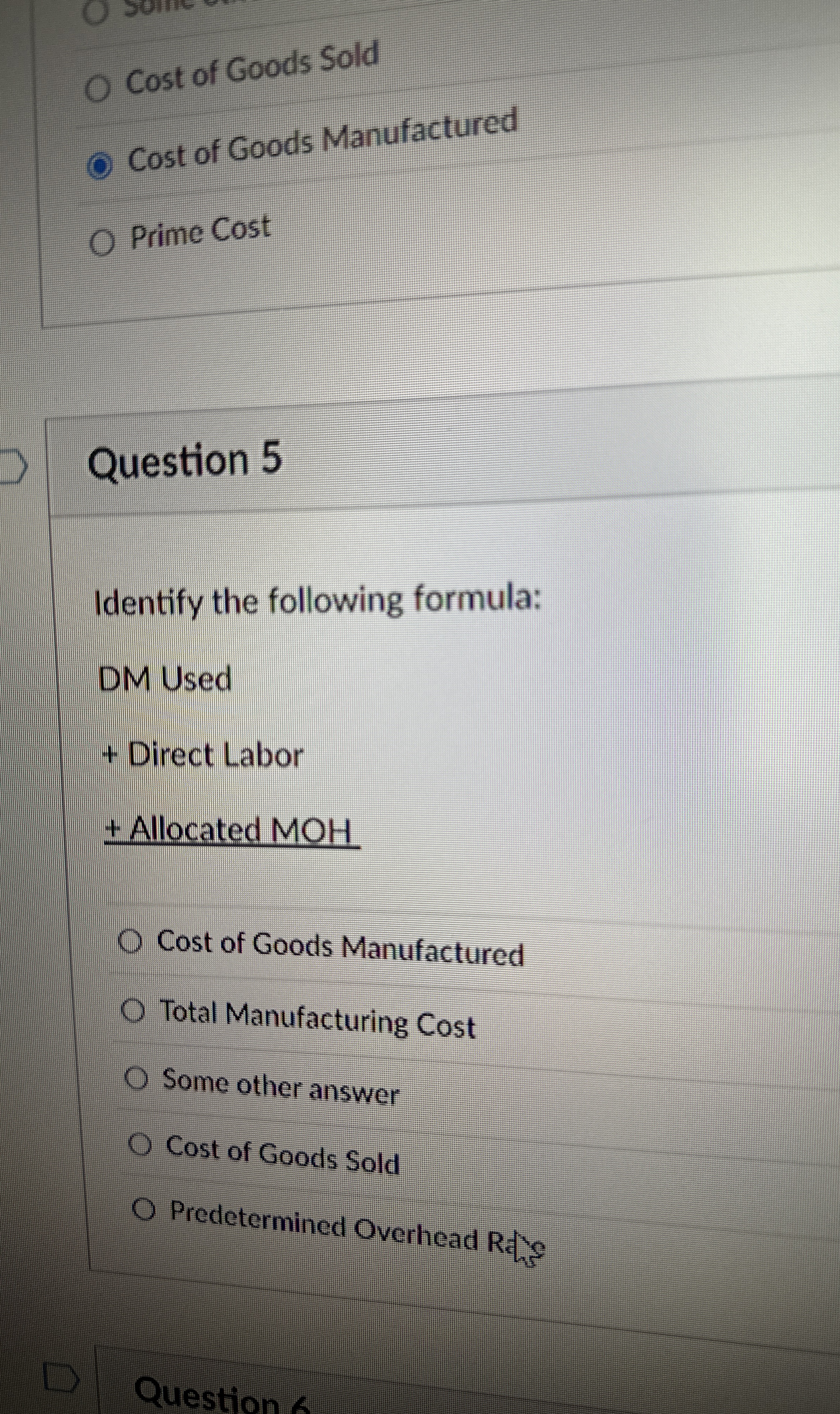 Solved Question: Identify the following formula: DM Used + | Chegg.com