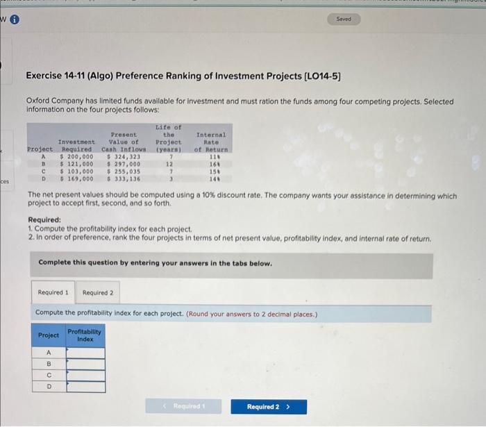 Solved Exercise 14-11 (Algo) Preference Ranking of | Chegg.com