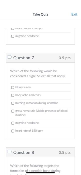Solved migraine headache Question 7 0.5pts Which of the | Chegg.com