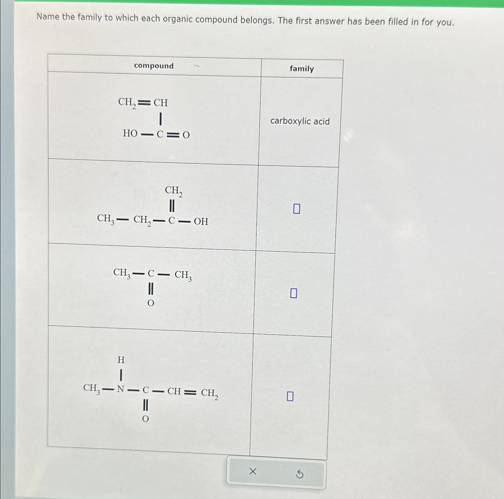 Name the family to which each organic compound | Chegg.com