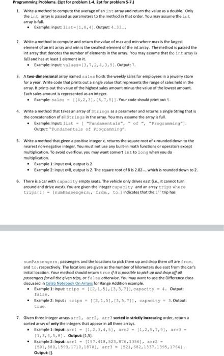 Solved 1. Write a method to compute the average of an int | Chegg.com