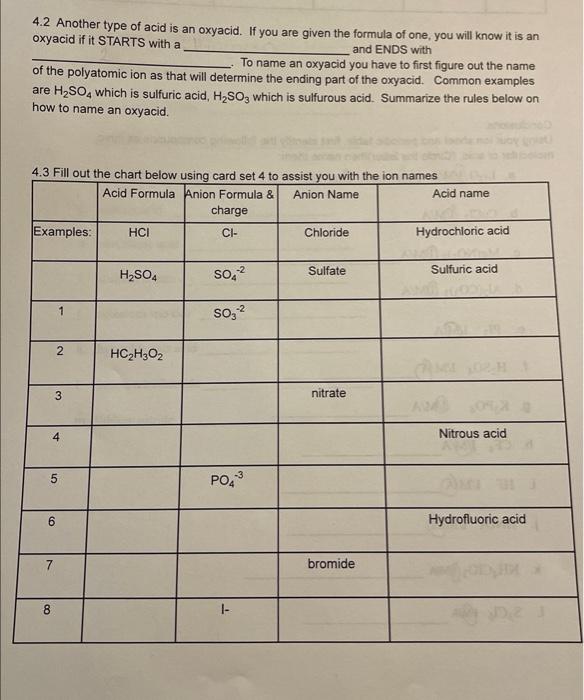 Solved 4.2 Another type of acid is an oxyacid. If you are | Chegg.com
