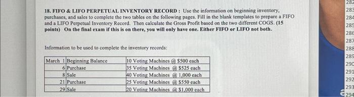 Solved 18. FIFO \& LIFO PERPETUAL INVENTORY RECORD : Use the | Chegg.com
