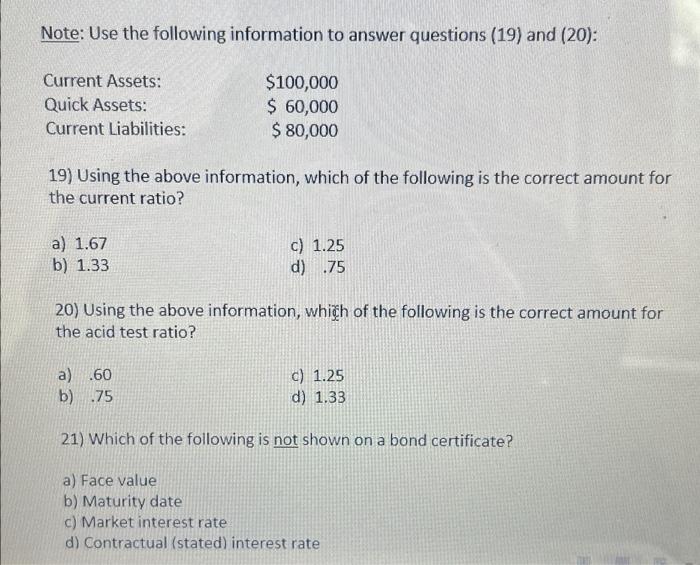 Solved Note: Use the following information to answer | Chegg.com