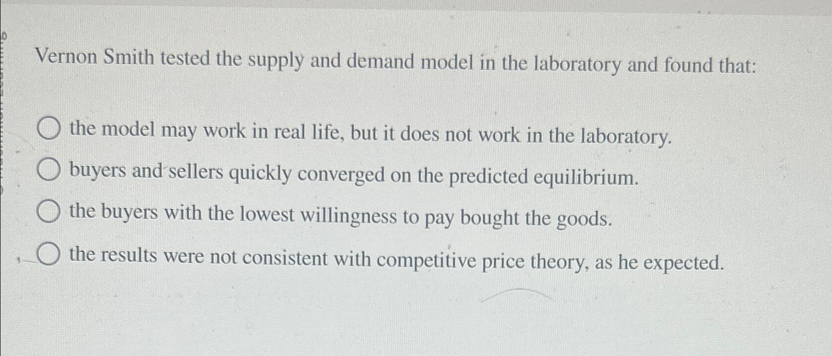 Solved Vernon Smith tested the supply and demand model in | Chegg.com