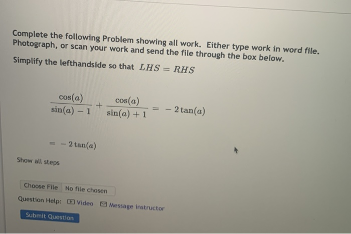 Solved Complete the following Problem showing all work. | Chegg.com