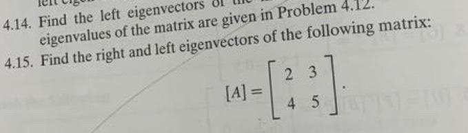 Solved 4.14. Find the left eigenvectors eigenvalues of the | Chegg.com