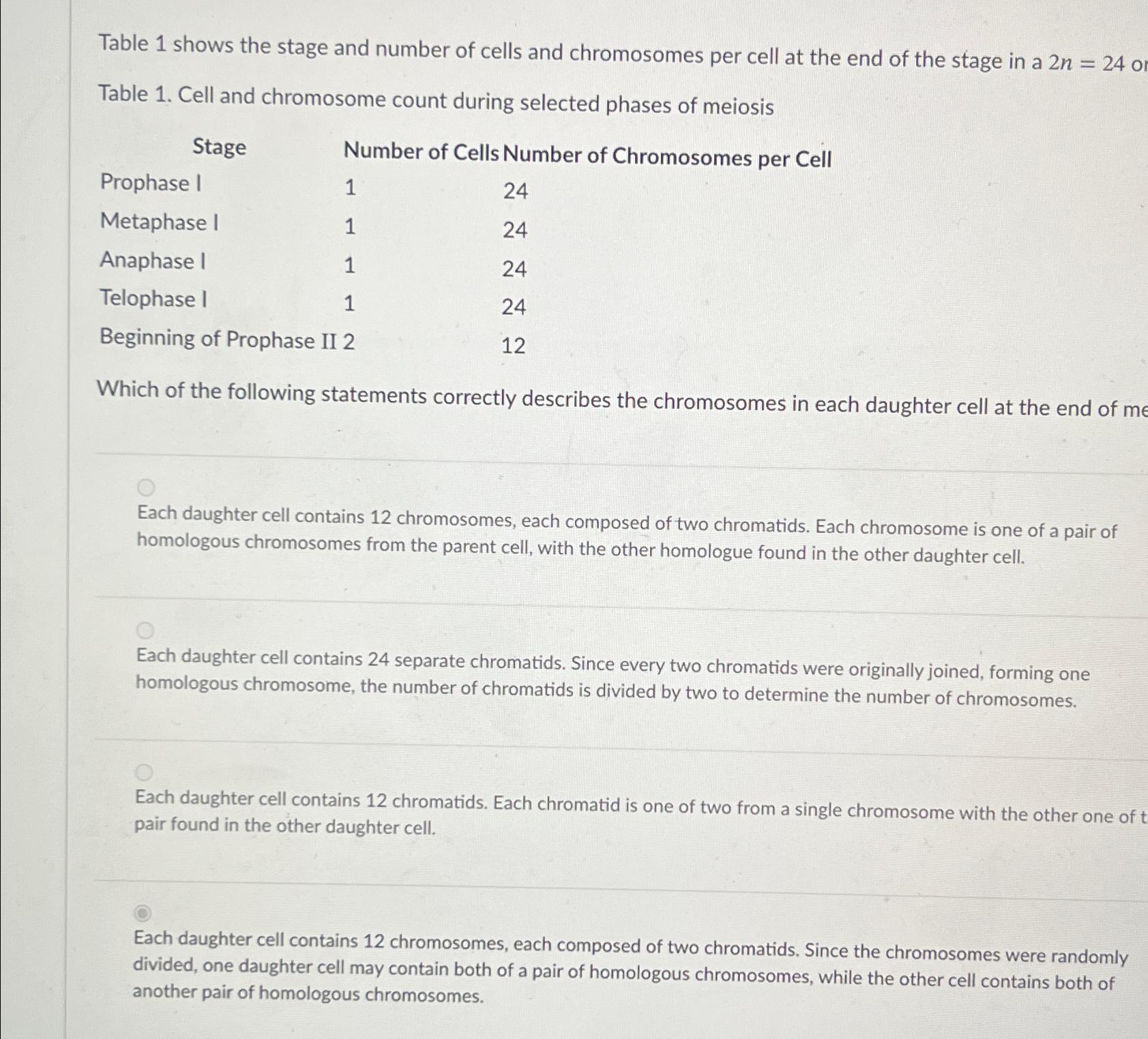 Solved Table 1 ﻿shows the stage and number of cells and | Chegg.com