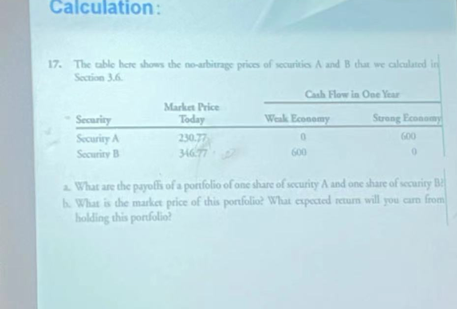 Solved Calculation:17. ﻿The able hcre shows the no-arbitrage | Chegg.com