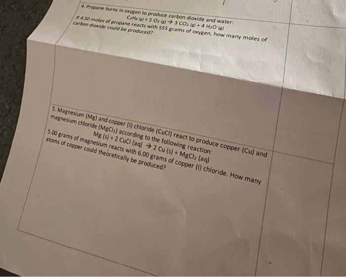 Solved 4. Propane burns in axygen to produce carbon dioxide | Chegg.com