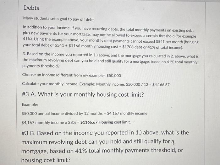Solved Debts Many students set a goal to pay off debt. In | Chegg.com