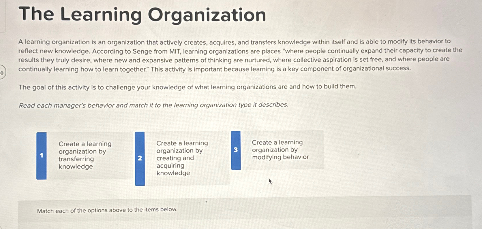 Solved The Learning OrganizationA learning organization is | Chegg.com