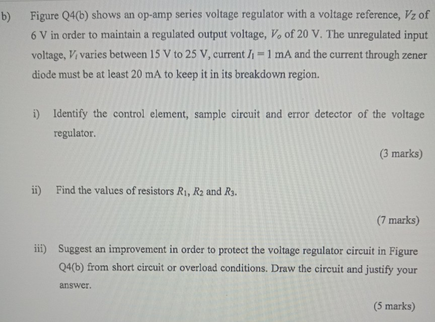 Solved b) Figure Q4(b) shows an op-amp series voltage | Chegg.com