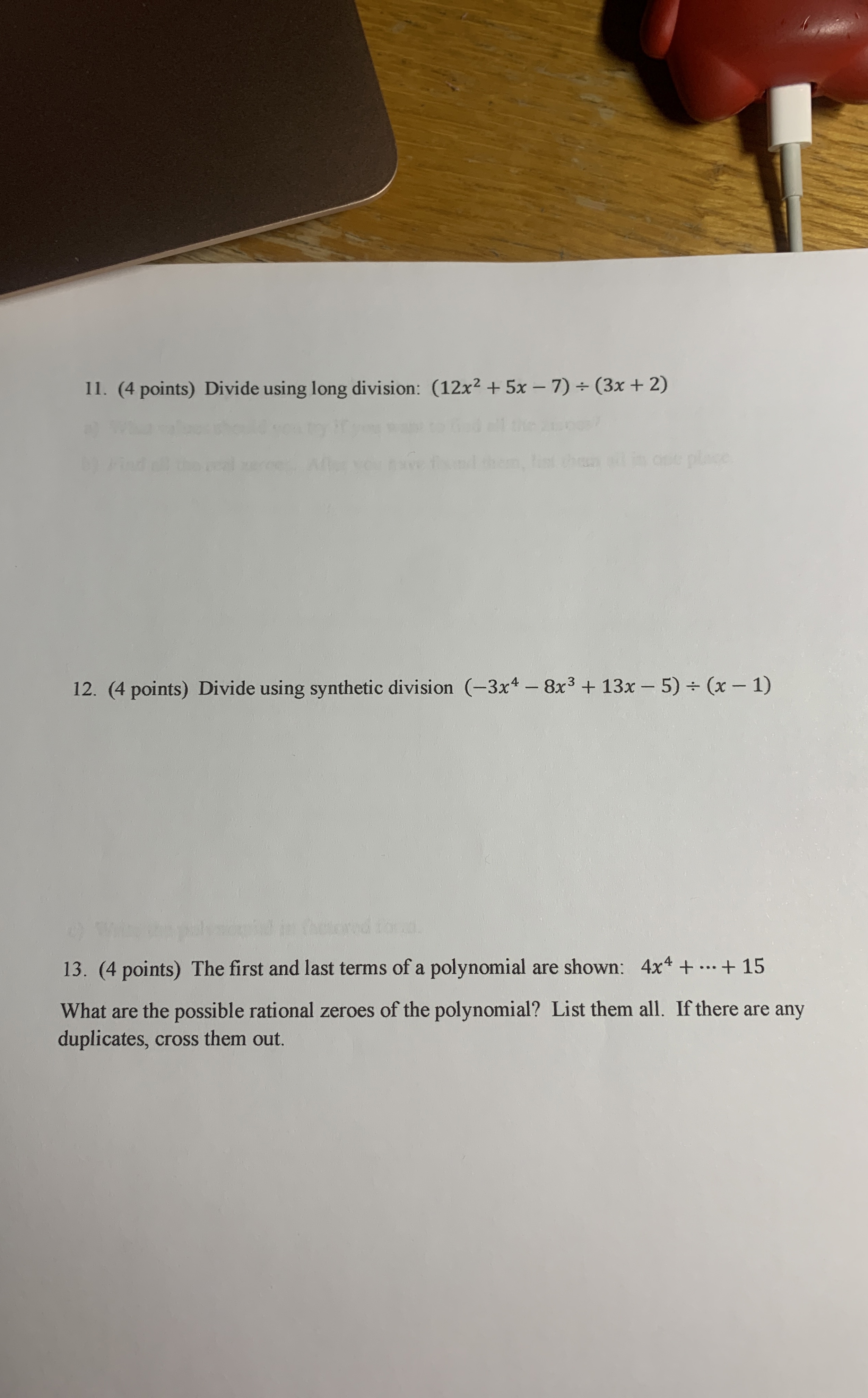 Solved (4 ﻿points) ﻿Divide using long division: | Chegg.com