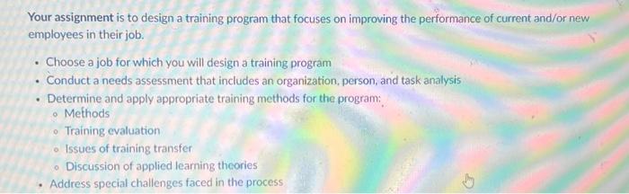 Solved Your assignment is to design a training program that | Chegg.com