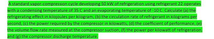 Solved A standard vapor-compression cycle developing 50 kW | Chegg.com