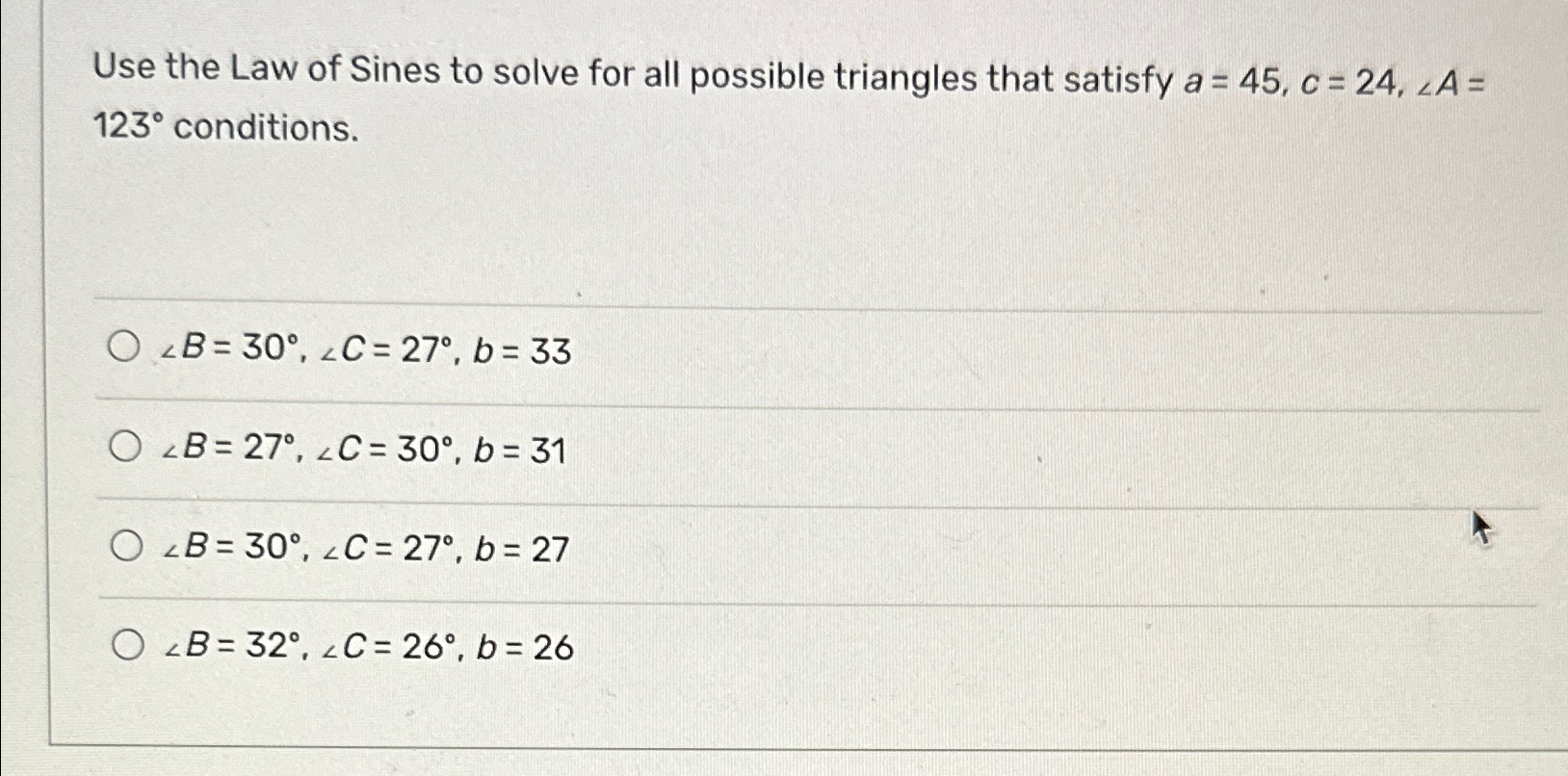Use the Law of Sines to solve for all possible | Chegg.com