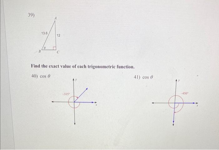 Solved 39 Find the exact value of each trigonometric | Chegg.com