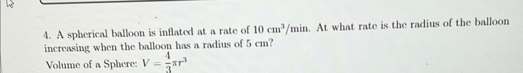 Solved A spherical balloon is inflated at a rate of | Chegg.com
