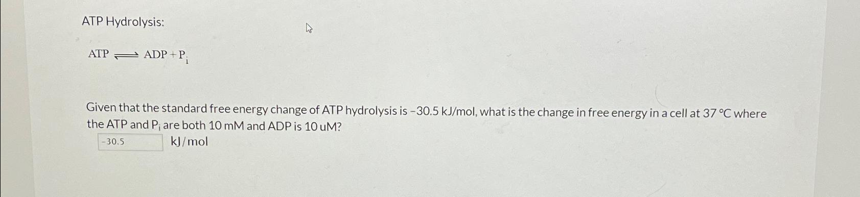 Solved ATP Hydrolysis:ATP⇌ADP+PiGiven that the standard free | Chegg.com