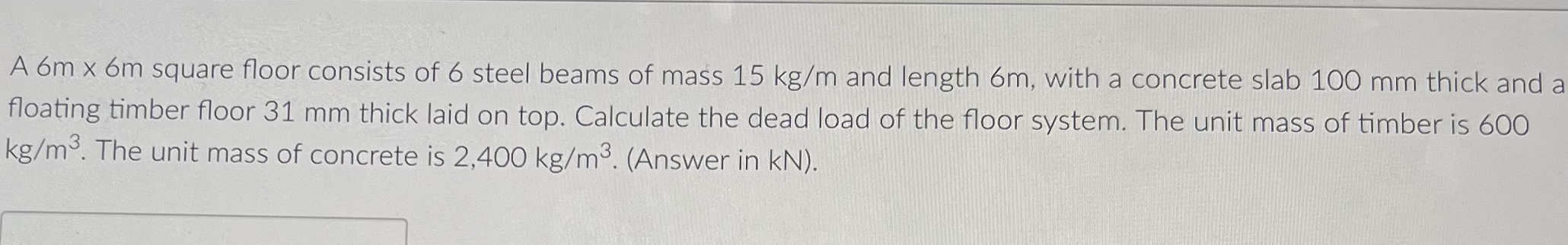 Solved A 6m×6m ﻿square floor consists of 6 ﻿steel beams of | Chegg.com