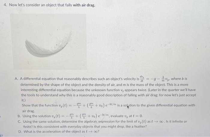 Solved 4 Now Lets Consider An Object That Falls With Air