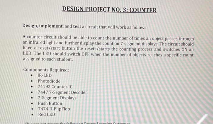 Solved DESIGN PROJECT NO. 3: COUNTER Design, implement, and | Chegg.com