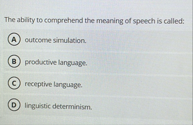 Solved The ability to comprehend the meaning of speech is | Chegg.com