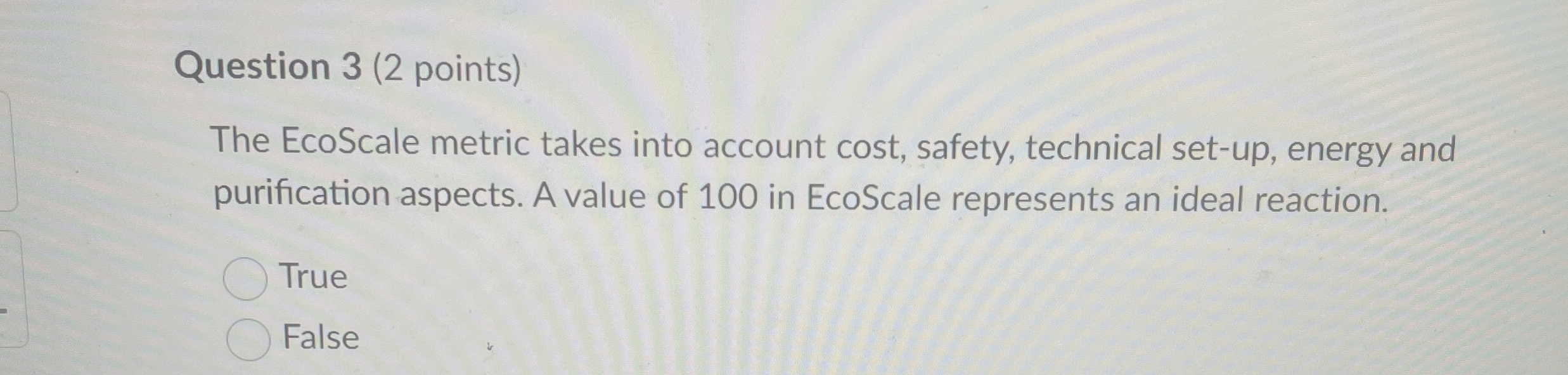 Solved Question 3 (2 ﻿points)The EcoScale metric takes into | Chegg.com