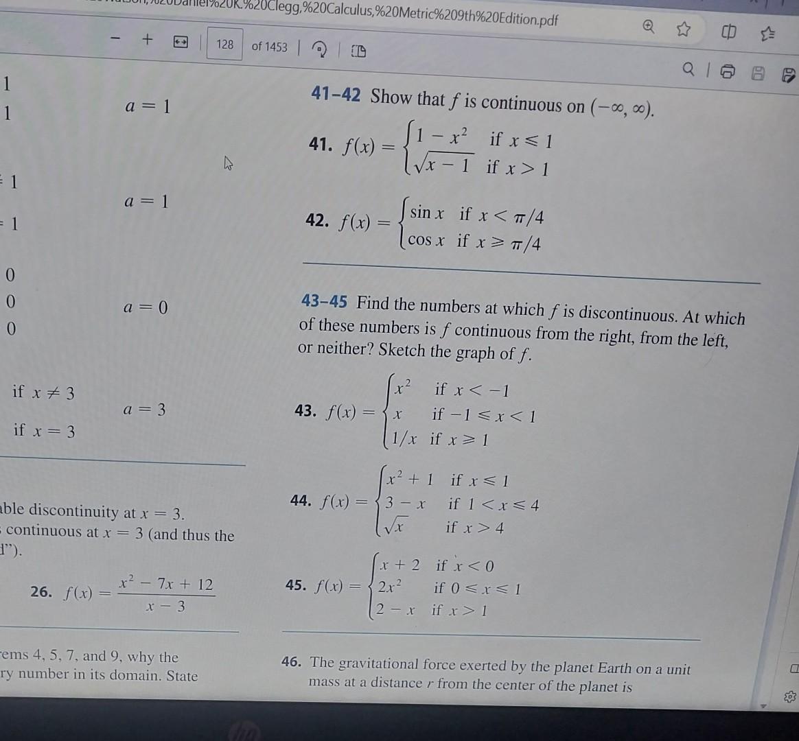 Solved 41-42 Show that f is continuous on (−∞,∞). 41. | Chegg.com