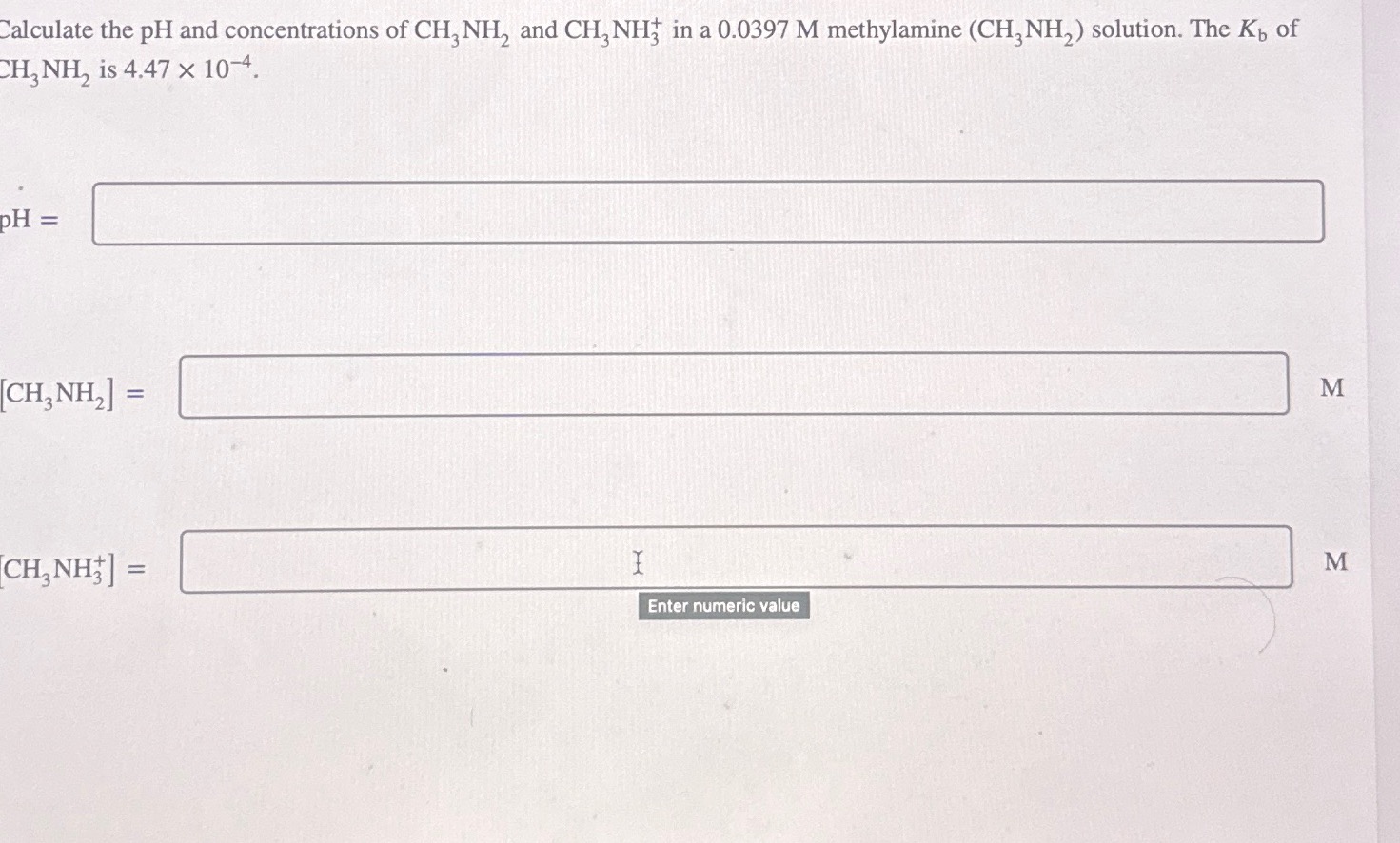 Solved Calculate the pH ﻿and concentrations of CH3NH2 ﻿and | Chegg.com