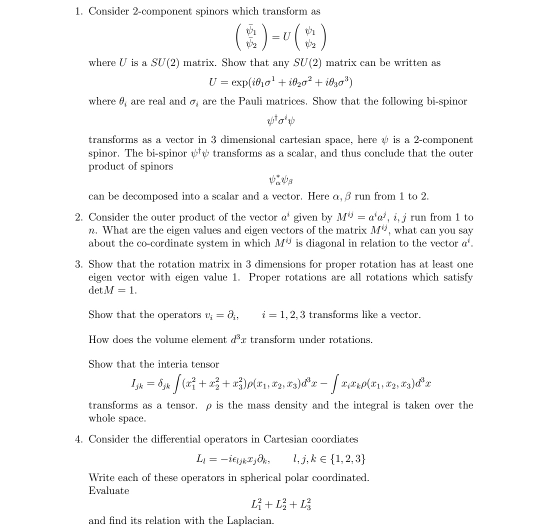 Solved Consider 2-component spinors which transform | Chegg.com