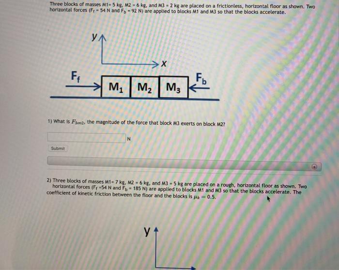 Solved Three blocks of masses M1-5 kg, M2 - 6 kg, and M3 - 2 | Chegg.com