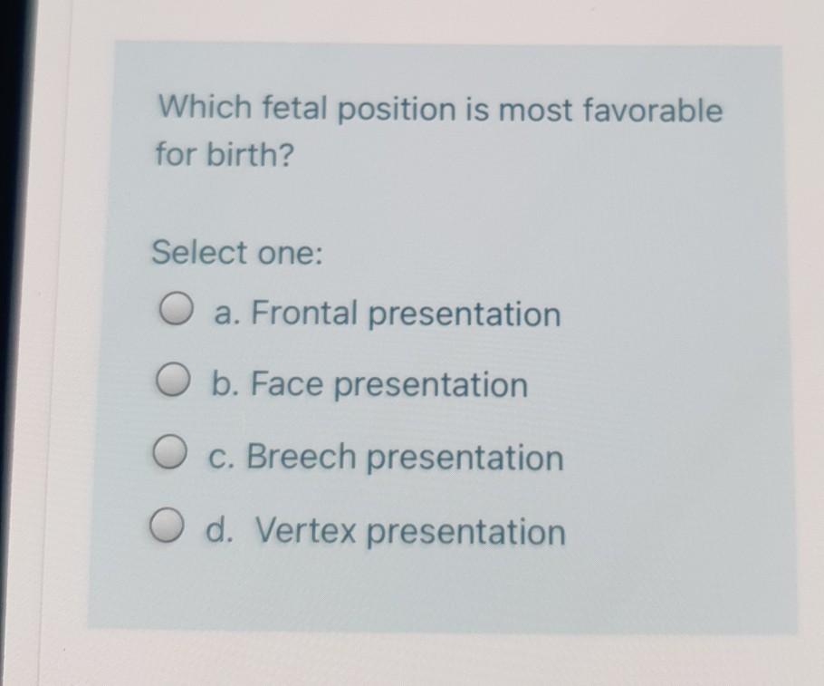 Vertex Position Fetal Position In