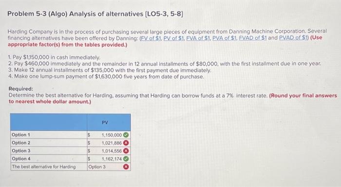 Solved Problem 5-3 (Algo) Analysis of alternatives (LO5-3, | Chegg.com