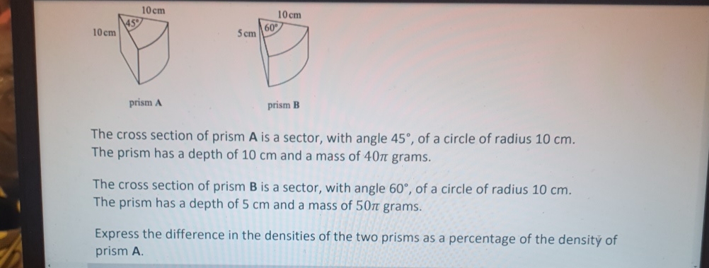 Solved The cross section of prism A ﻿is a sector, with angle | Chegg.com
