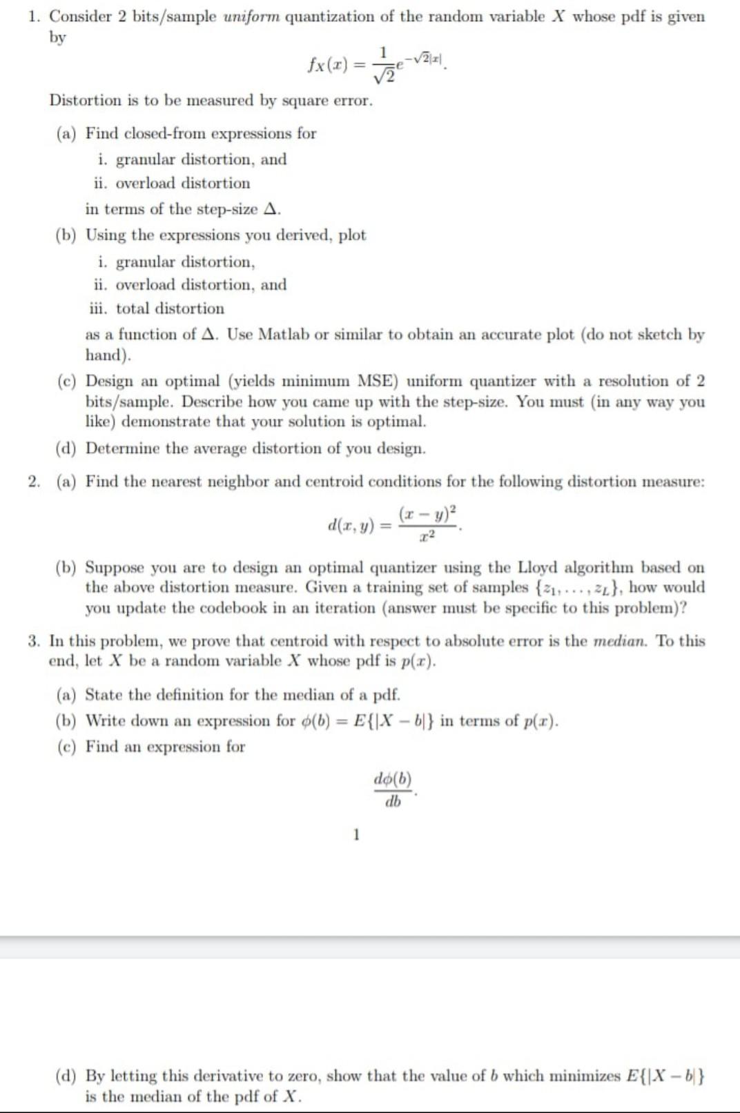 1. Consider 2 bits/sample uniform quantization of the | Chegg.com