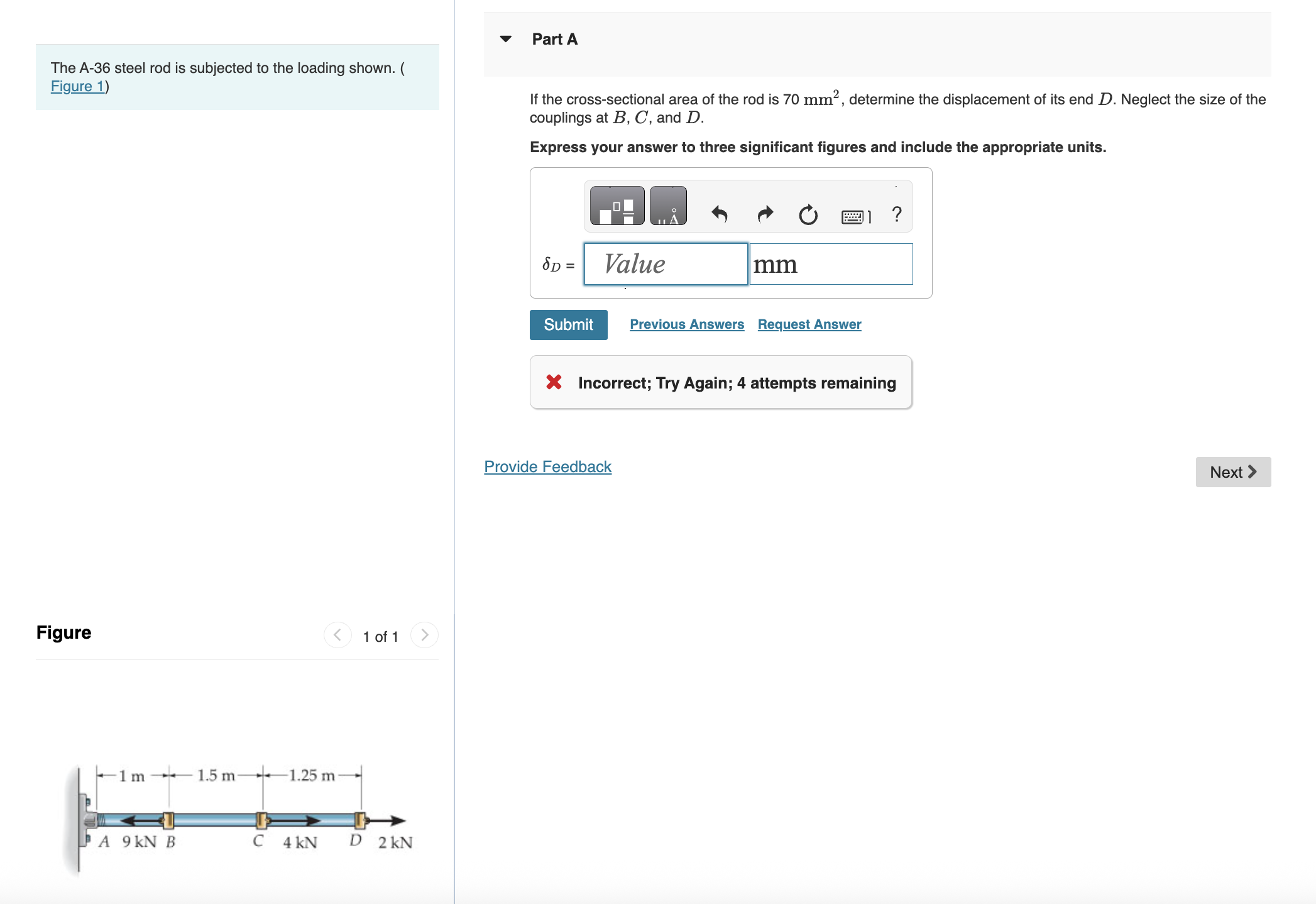Solved The A-36 ﻿steel rod is subjected to the loading | Chegg.com