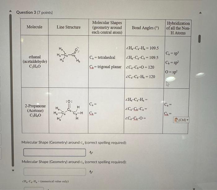 Solved Question 3 ( 7 points) Molecular Shape (Geometry) | Chegg.com