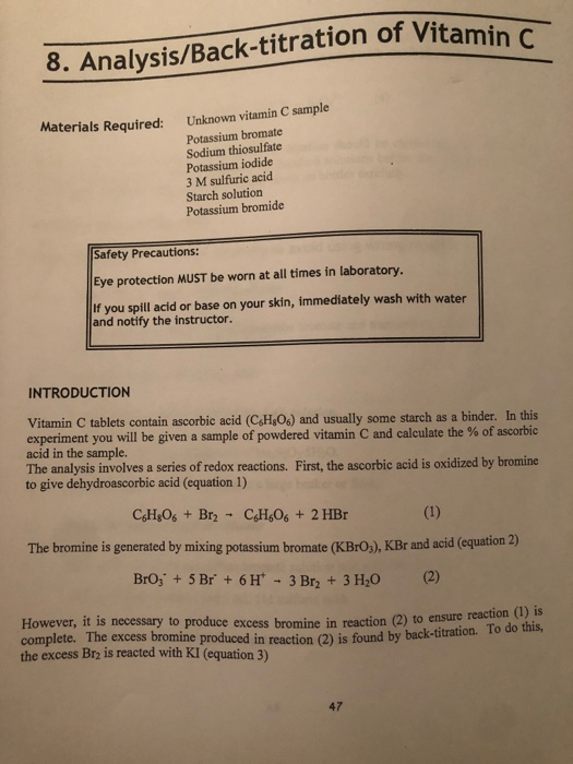 8. Analysis/Back-titration of Vitamin C Materials | Chegg.com