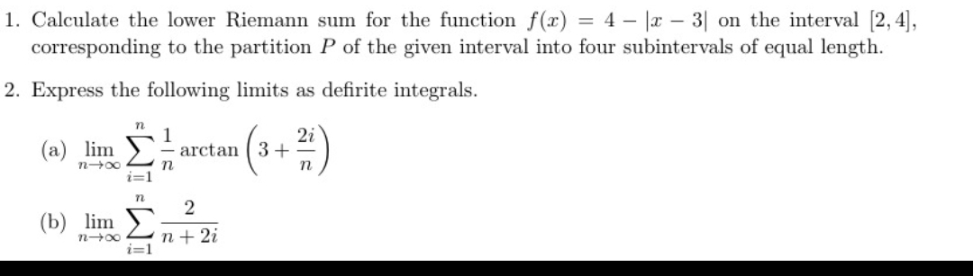 Solved Calculate the lower Riemann sum for the function | Chegg.com