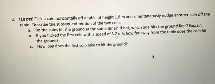 Solved 2. (10 pts) Flick a coin horizontally off a table of | Chegg.com