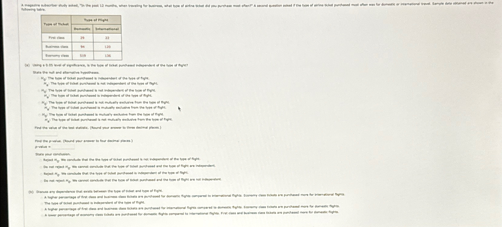 Solved following tabie.\table[[Trpe of Ticket,Type of | Chegg.com