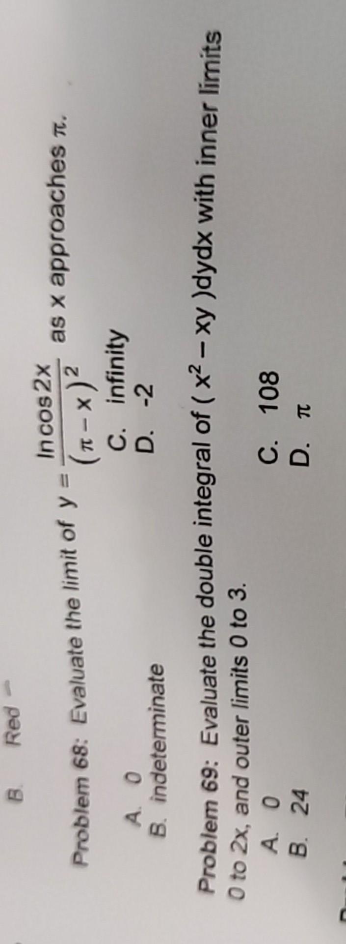 Solved B. Red- Problem 68: Evaluate the limit of | Chegg.com Solved B. Red- Problem 68: Evaluate the limit of | Chegg.com