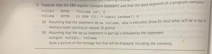Solved 5. Suppose that the EBX register contains 0000007C | Chegg.com