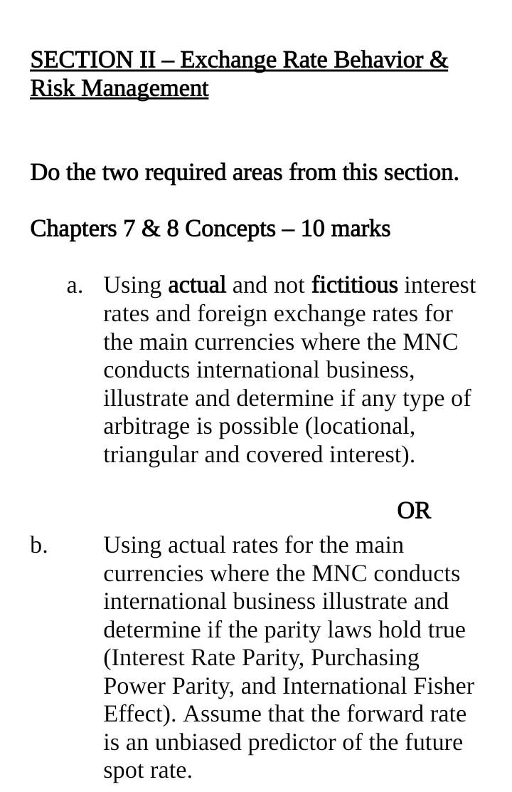 SECTION II - Exchange Rate Behavior \& Risk | Chegg.com