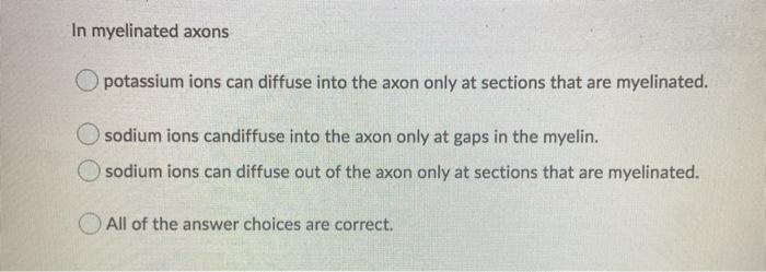 Solved In myelinated axons O potassium ions can diffuse into | Chegg.com