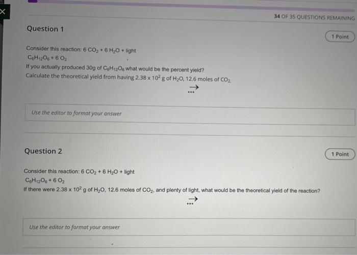 Solved Consider this reaction: 6CO2+6H2O+ light C6H12O6+6O2 | Chegg.com