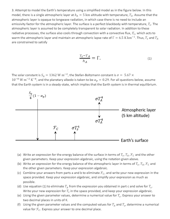 Solved Attempt to model the Earth's temperature using a | Chegg.com